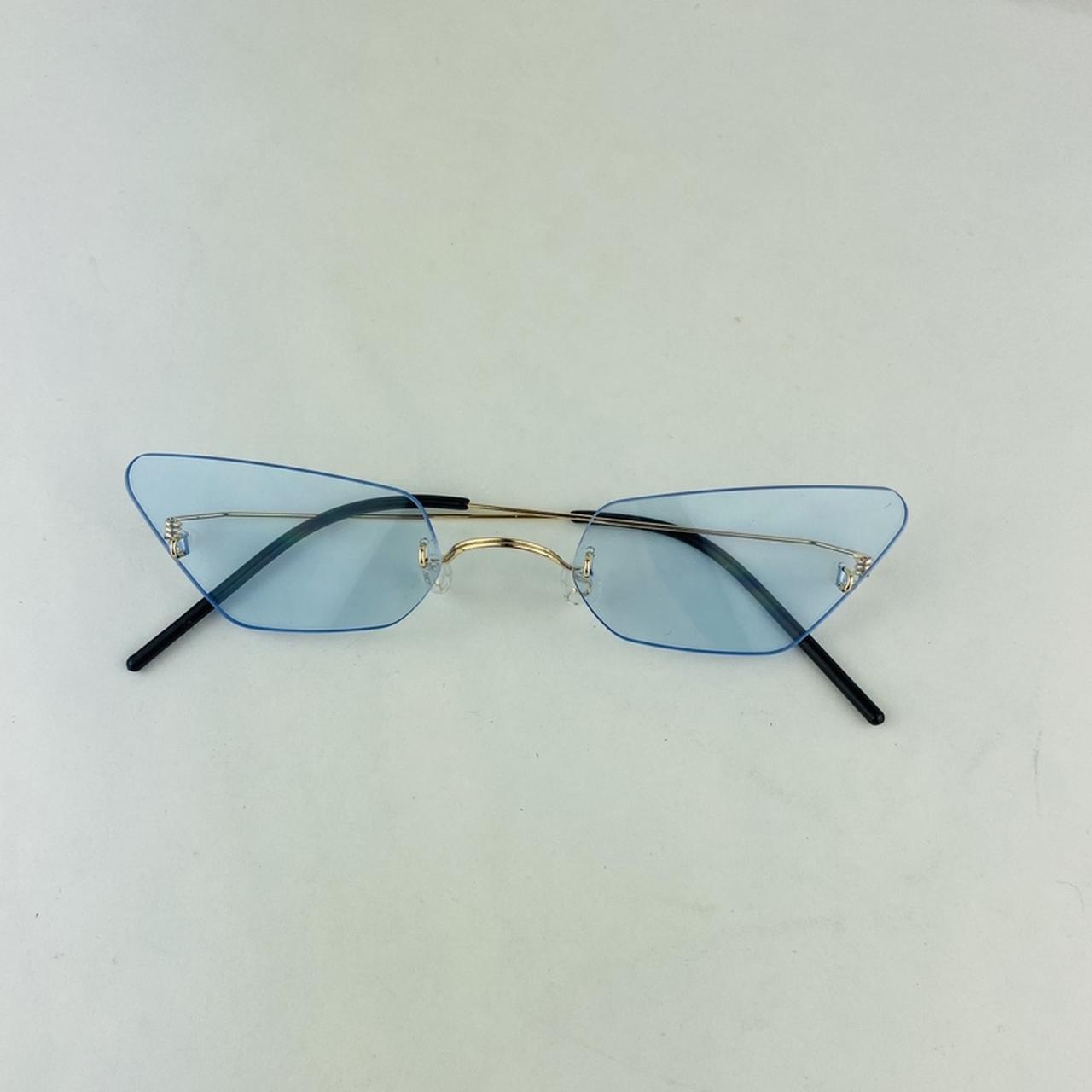 Rimless Cat Eye Gold Metal Frame Sunglasses Blue Depop