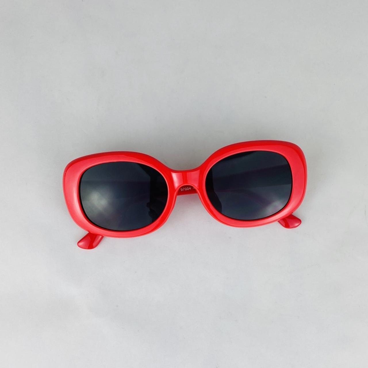 Retro Red Frame Rectangular Black Lens Sunglasses Depop