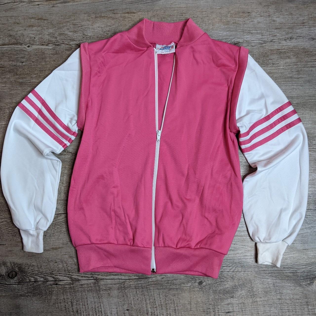 80s USA made bright pink white neon zip up jacket... - Depop