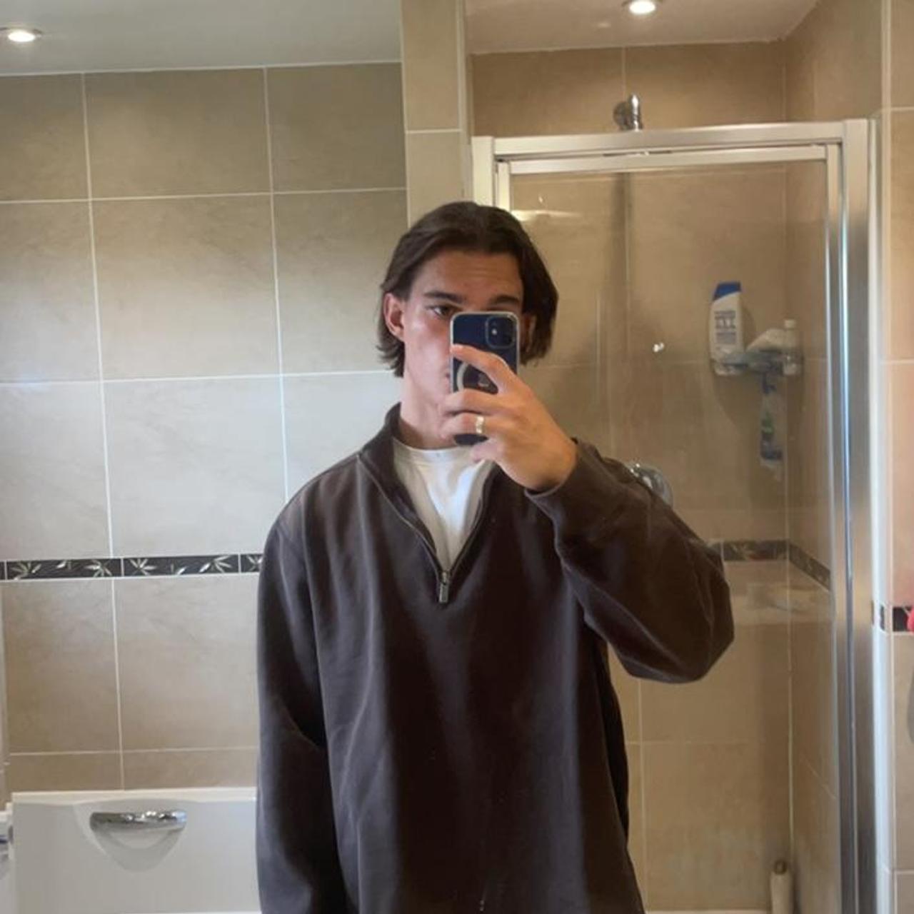 Brown Eddie Bauer, baggy quarter zip #quarterzip... - Depop