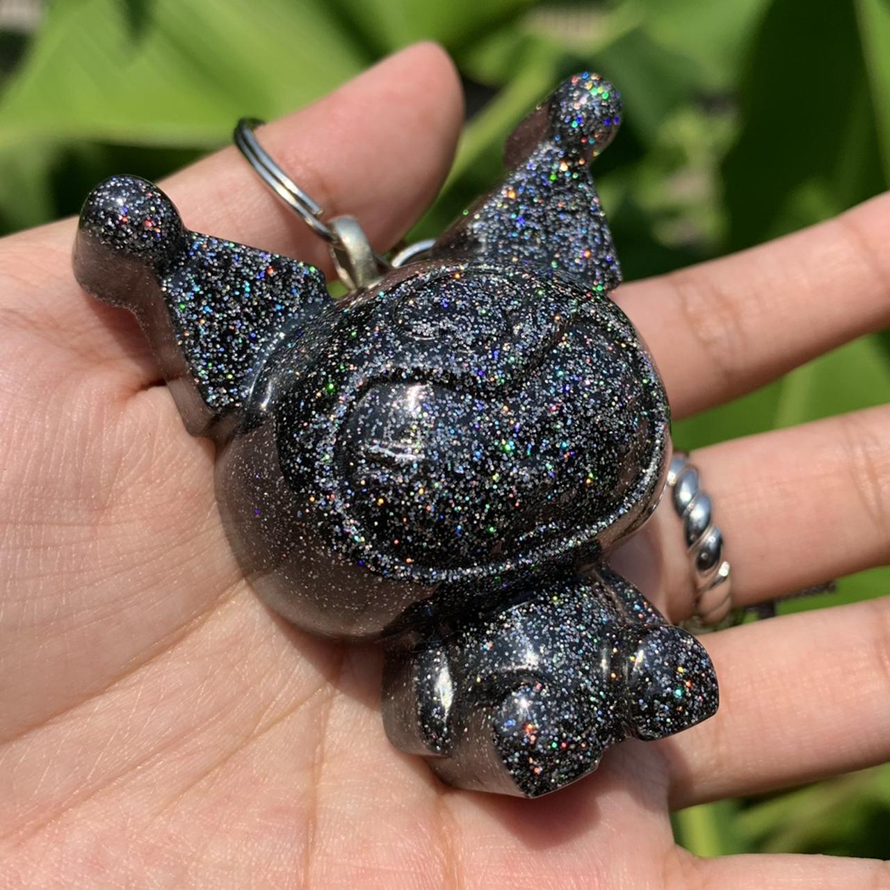 Black sparkly Kuromi keychain ! handmade with resin... - Depop