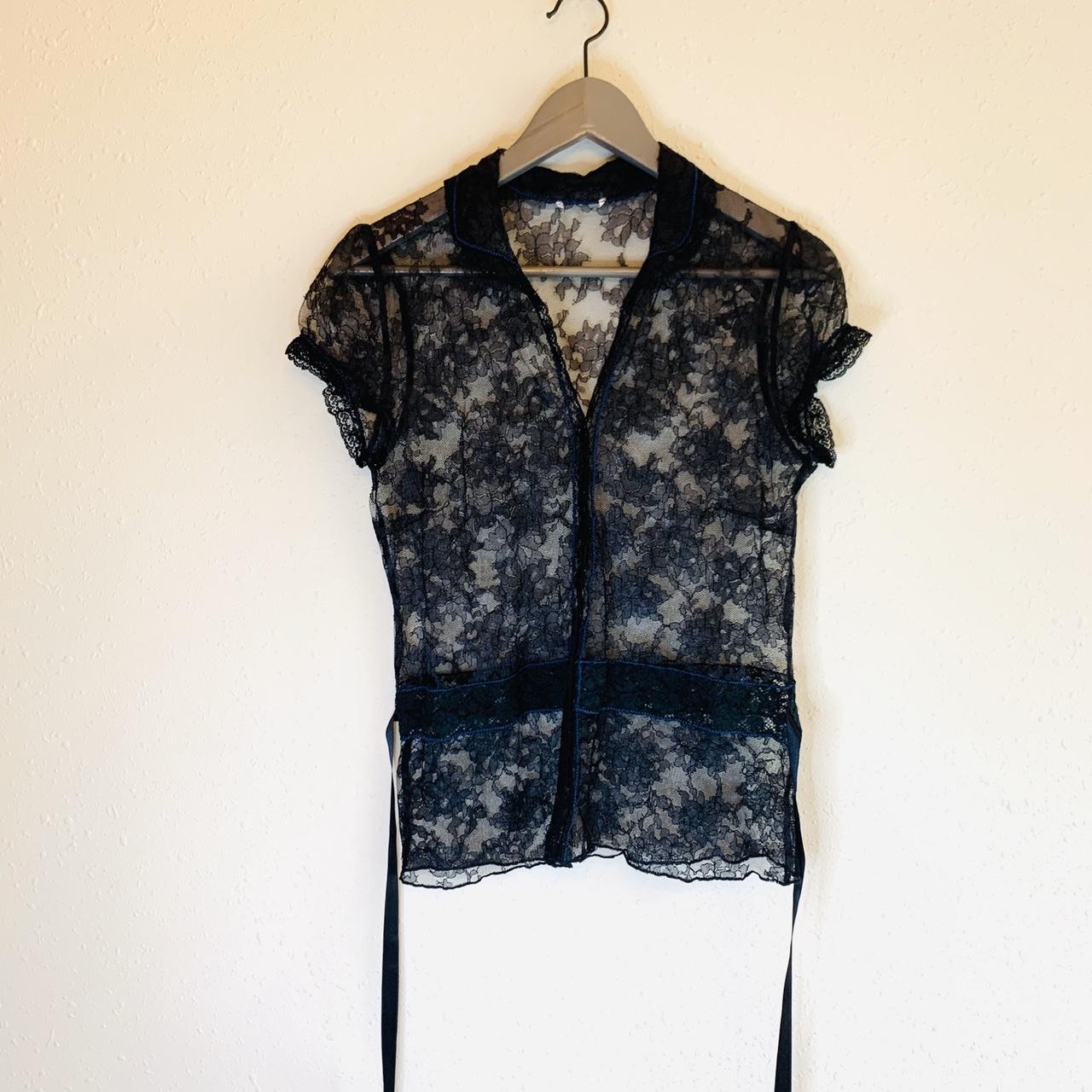 Naf Naf Lace Button Down Belt Top/Sz:S In excellent... - Depop