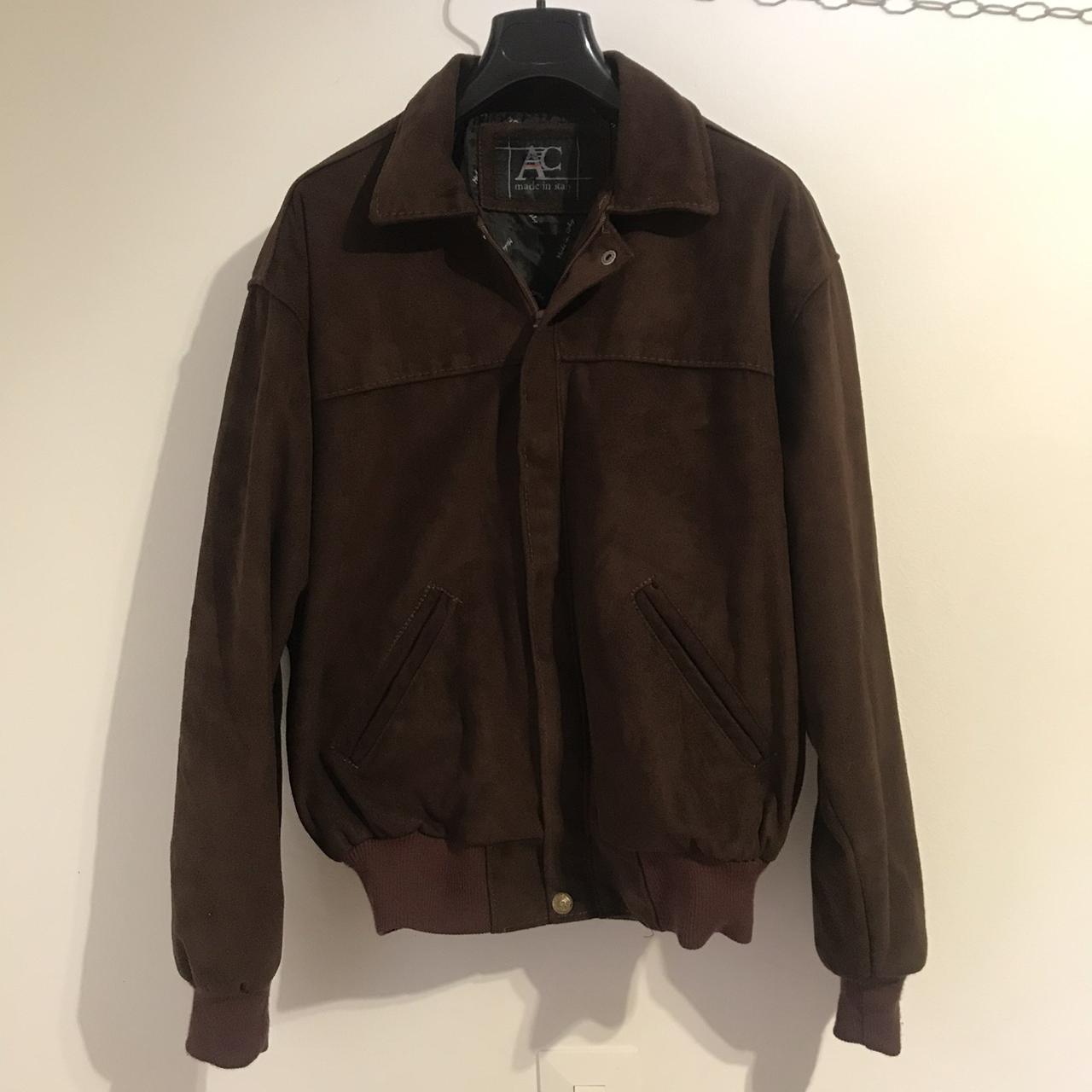 Brown suede leather jacket in size M with a nice... - Depop