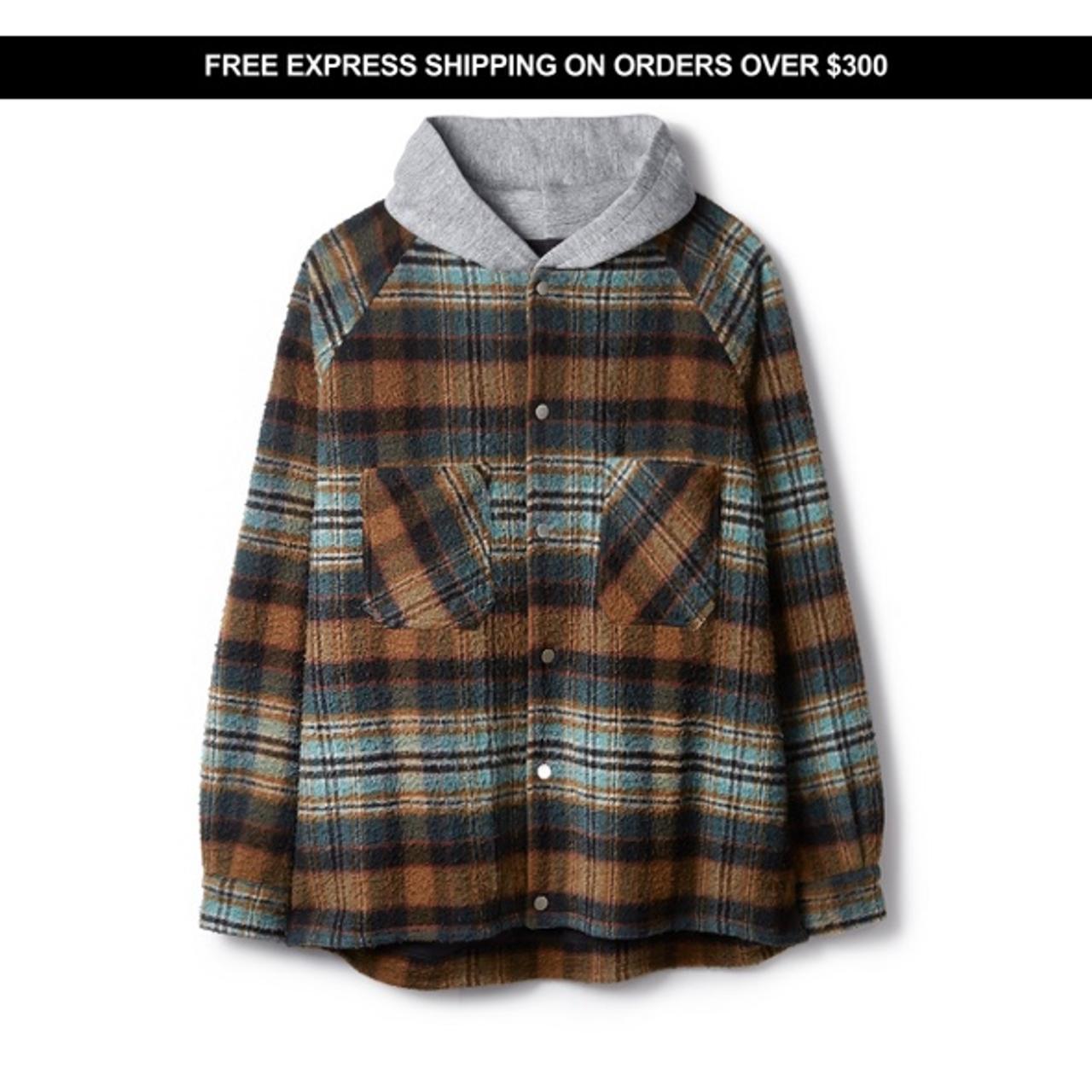 Represent Clo hooded flannel Size medium Teal color... - Depop