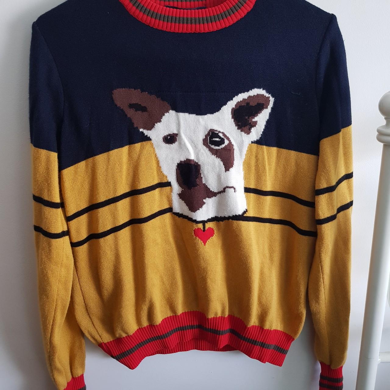 Size 8 vintage style jumper with a dog motif.... - Depop