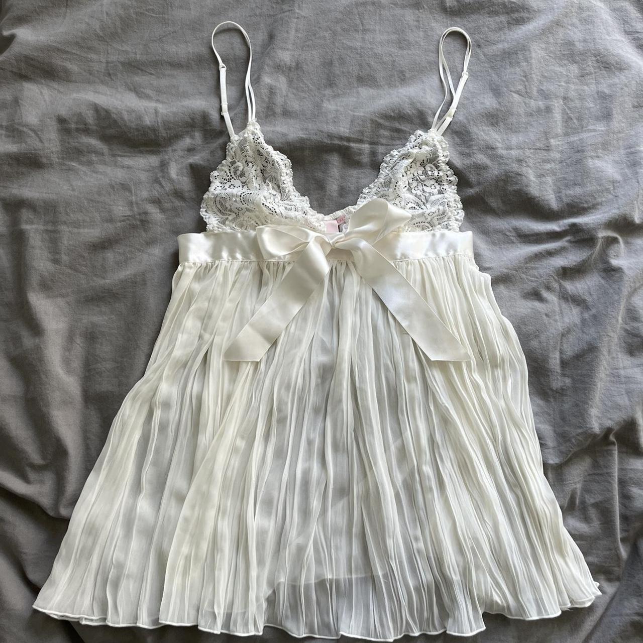 victoria secret white lace lingerie silk slip with... - Depop