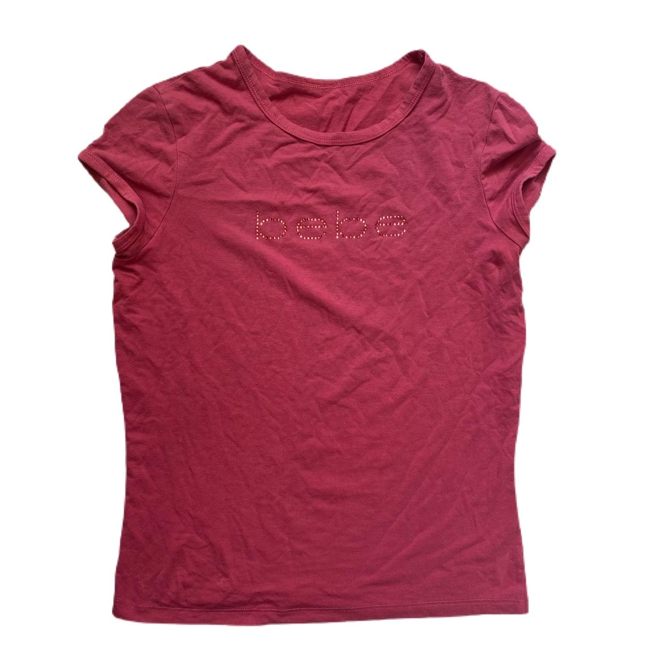 BEBE 🦋 pink top with a red diamanté logo 💘 sparkly... - Depop