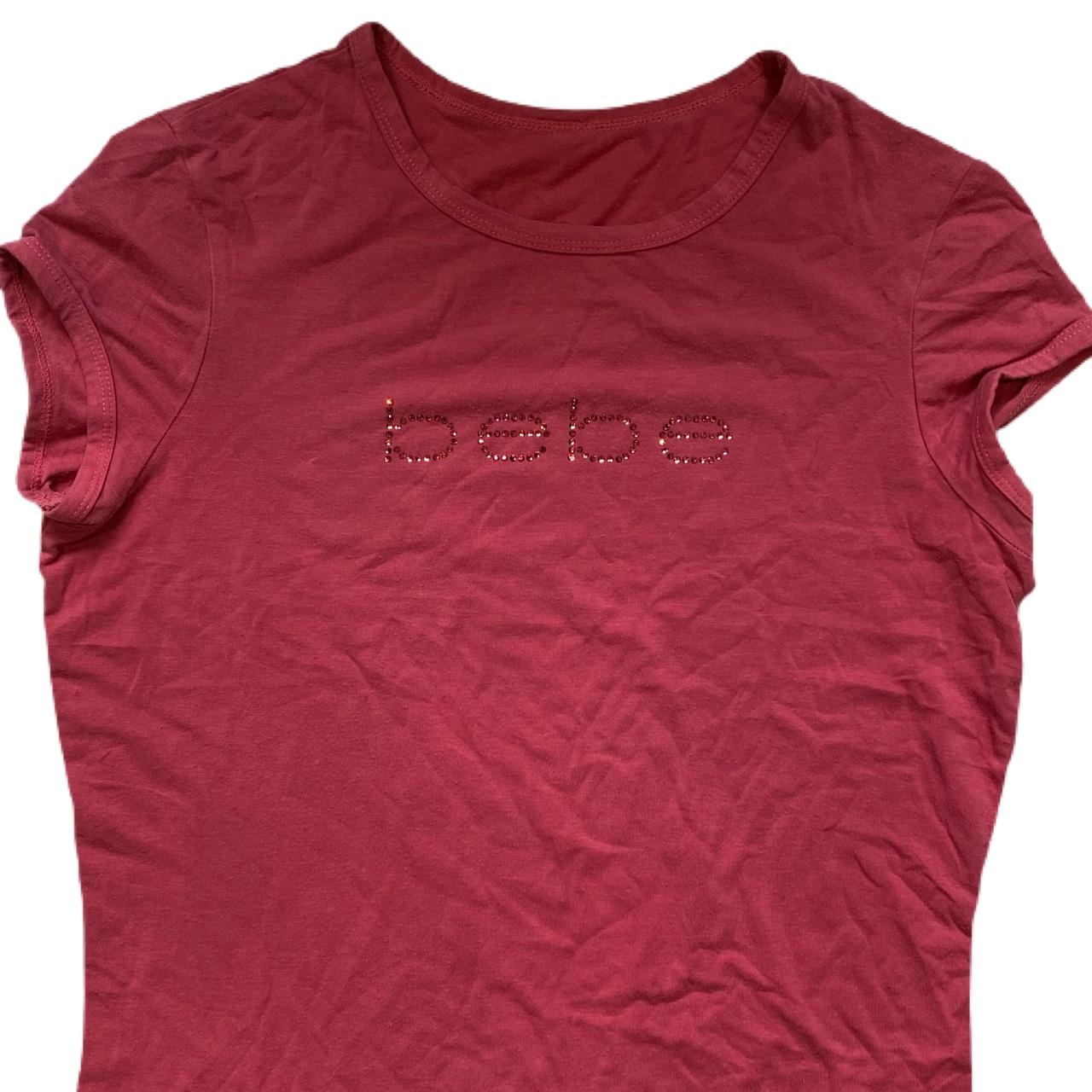 BEBE 🦋 pink top with a red diamanté logo 💘 sparkly... - Depop
