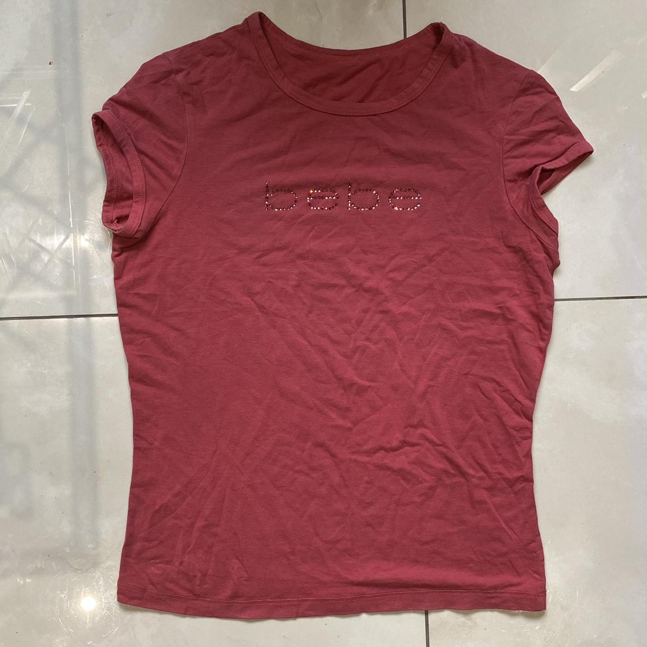 BEBE 🦋 pink top with a red diamanté logo 💘 sparkly... - Depop