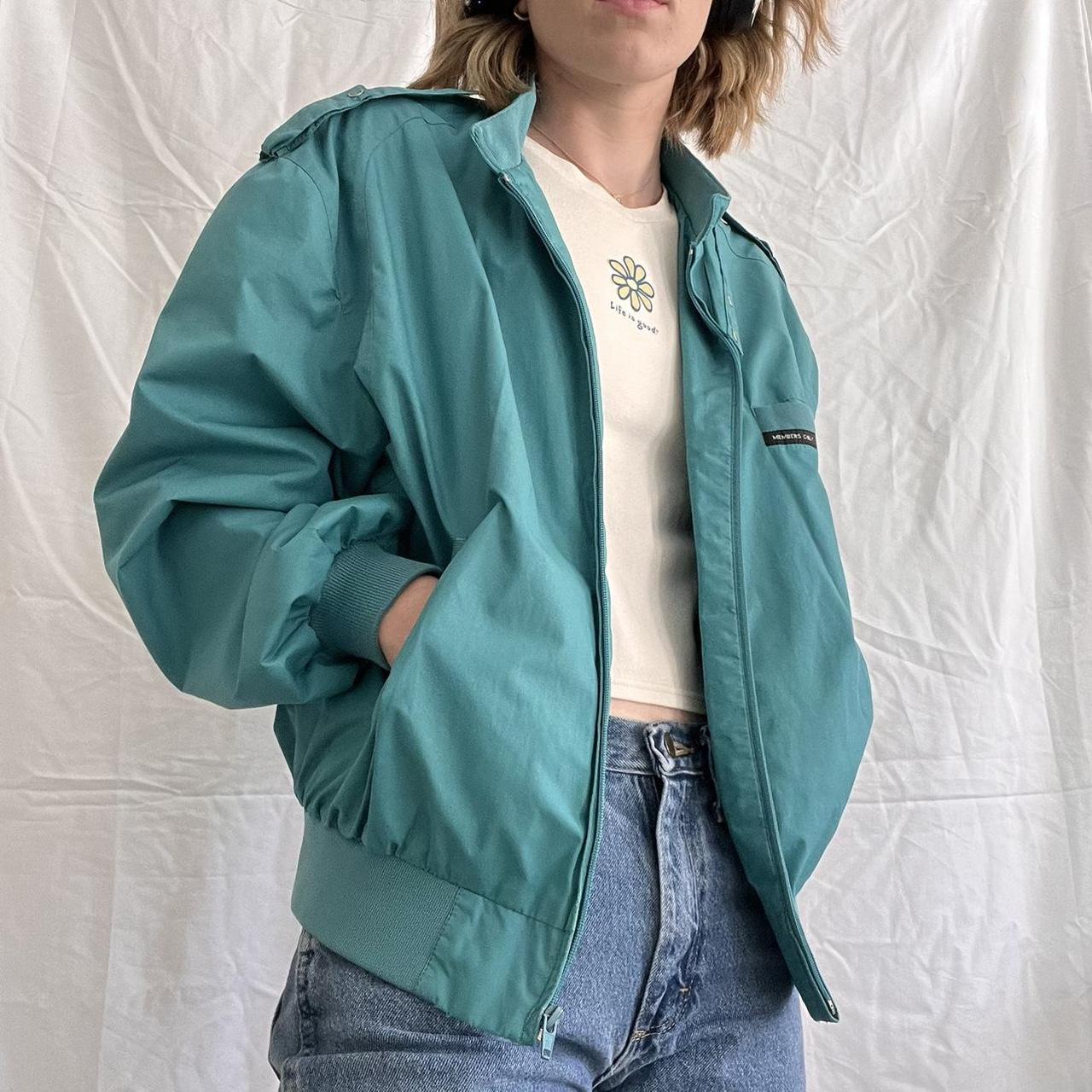 retro blue/green Members Only bomber jacket 🪴... - Depop