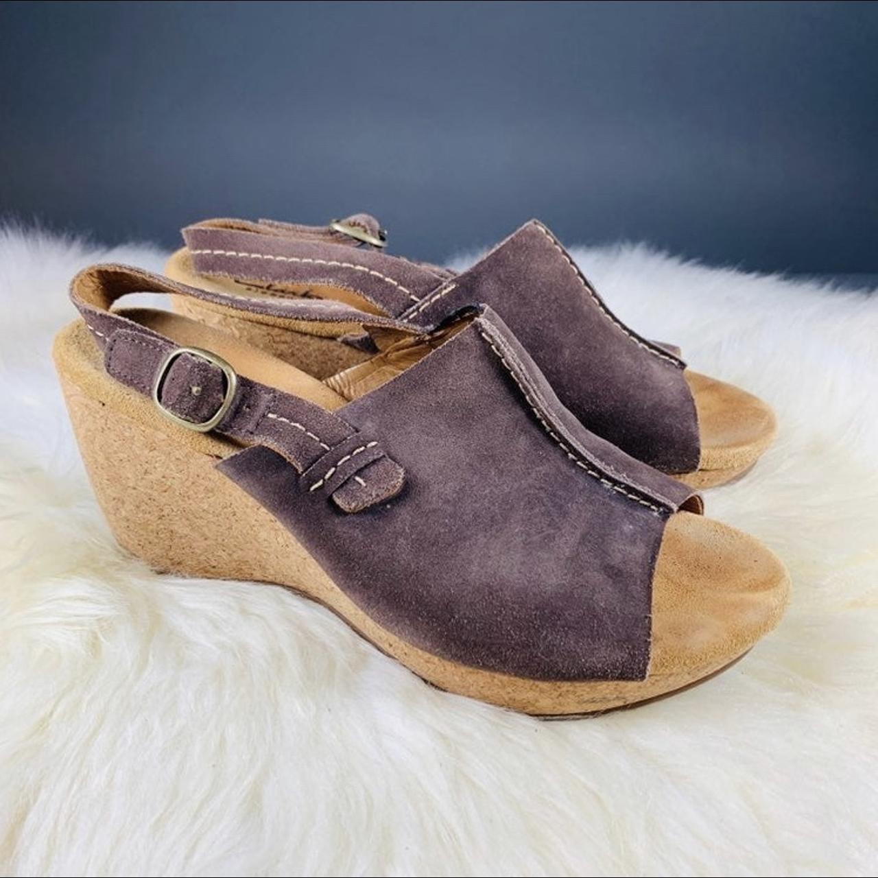 These Clarks brown Suede Cork Wedges are in gorgeous... - Depop