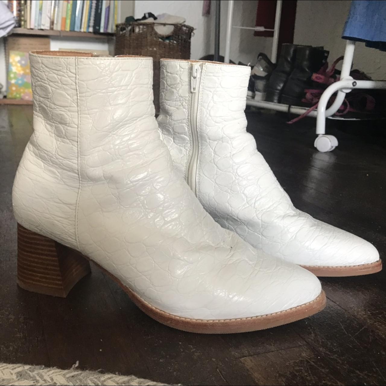 Bared footwear white leather boots, size 8. In very... - Depop