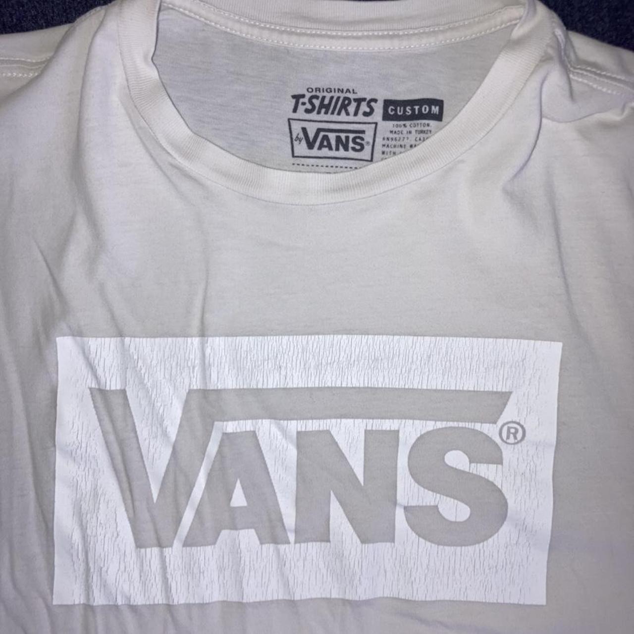 white vans tshirt with simple central graphic and... - Depop