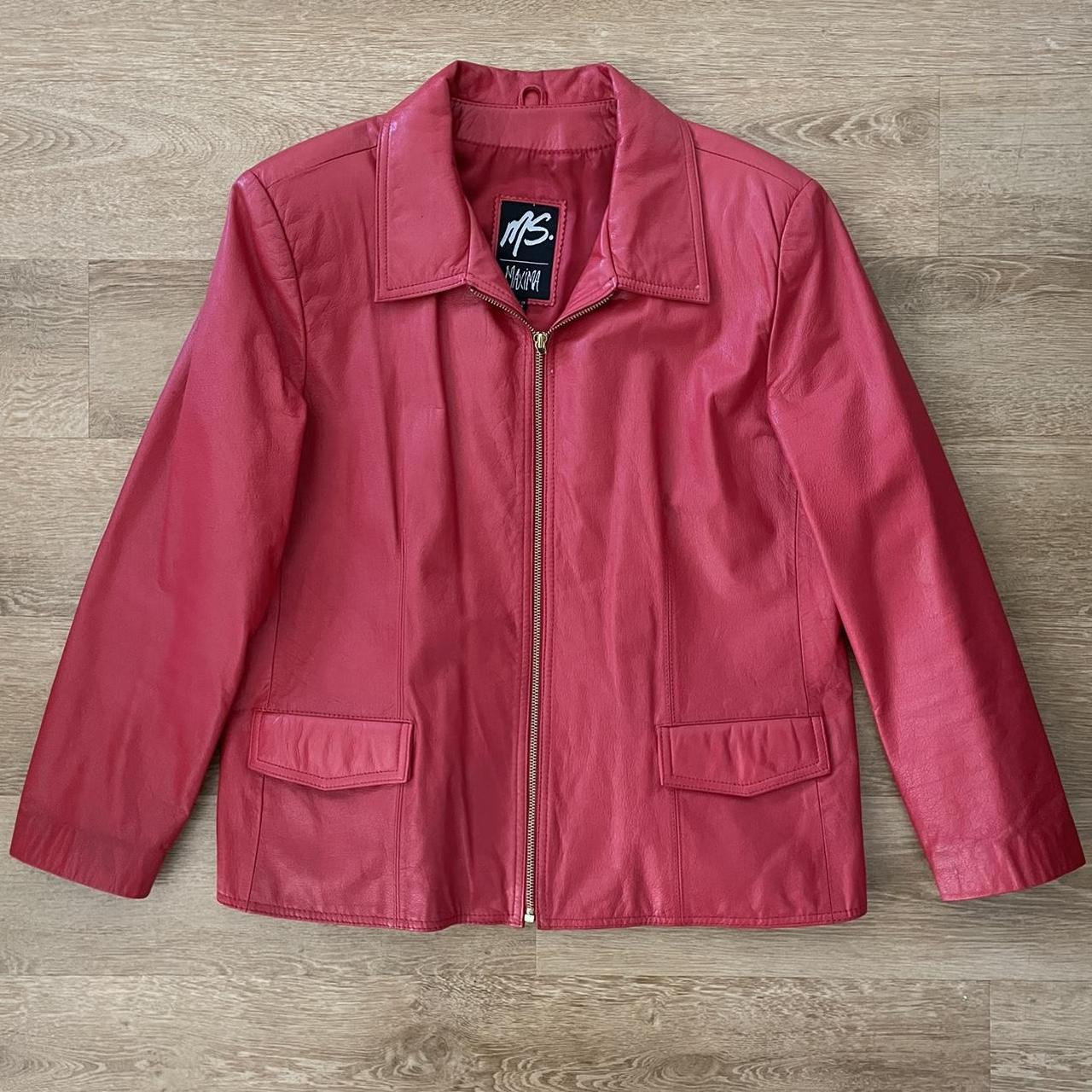 90s Vintage Red Leather Jacket Genuine leather... - Depop