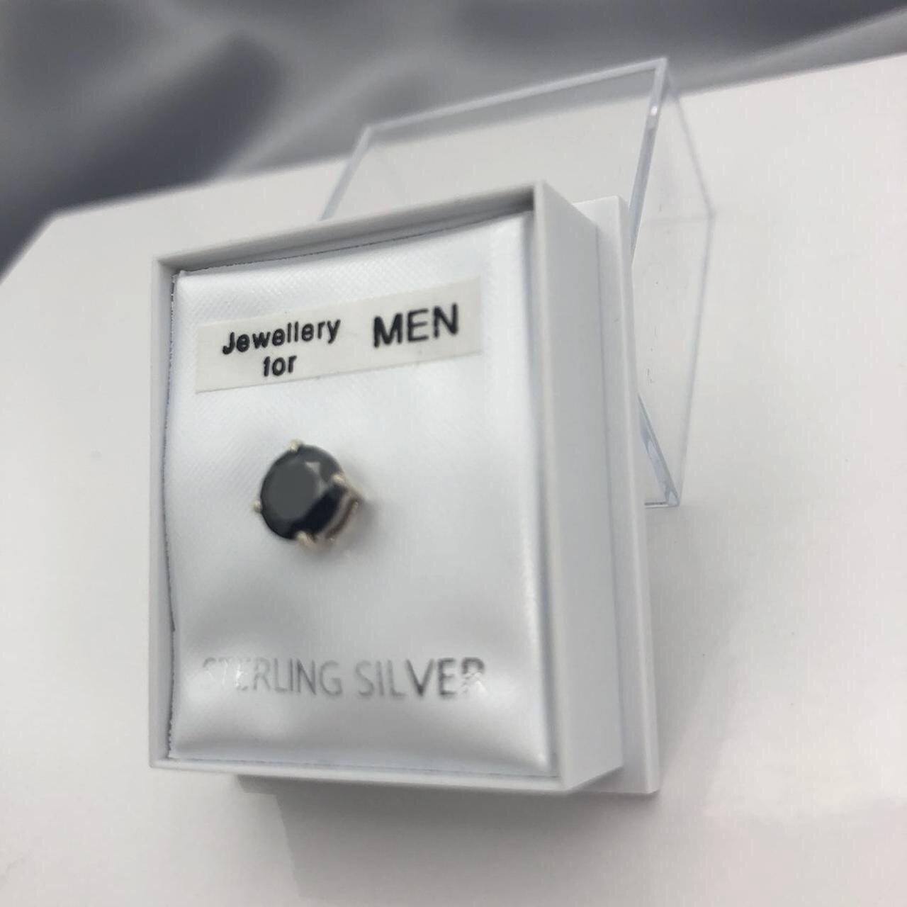 925 Sterling Silver Men’s 6mm Round Black Cubic... - Depop