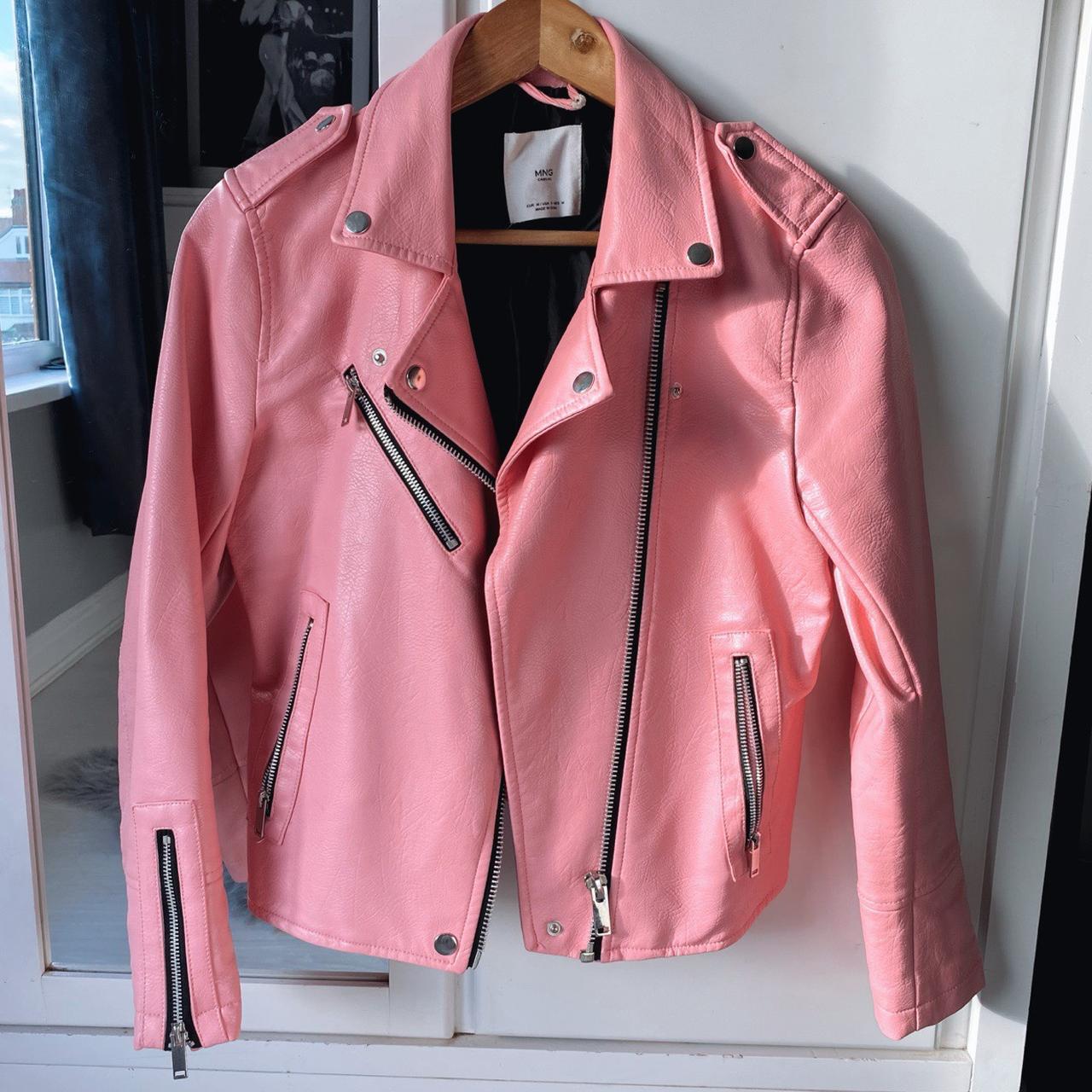 Baby Pink Leather Jacket // Size M // Mango • - Depop