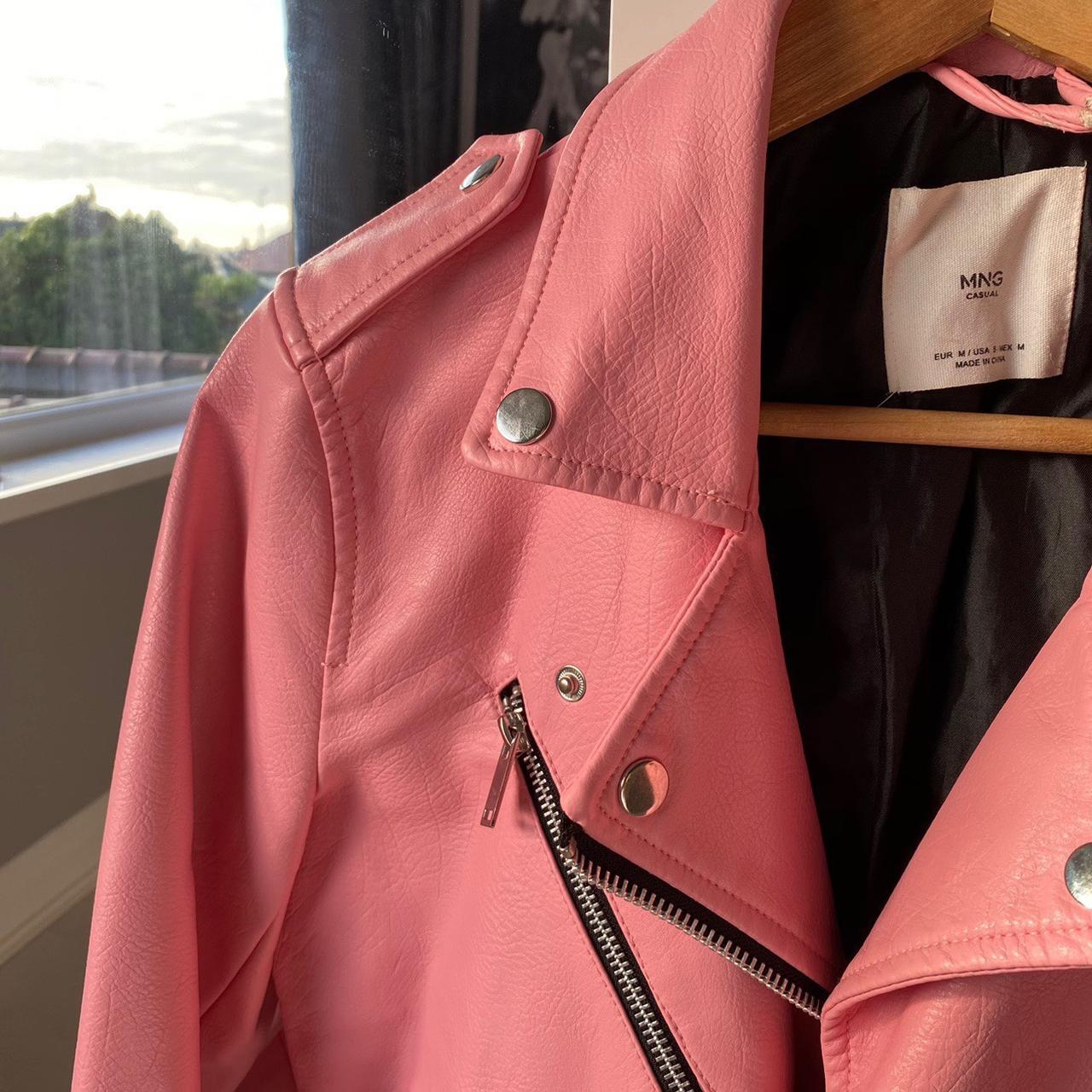 Baby Pink Leather Jacket // Size M // Mango • - Depop