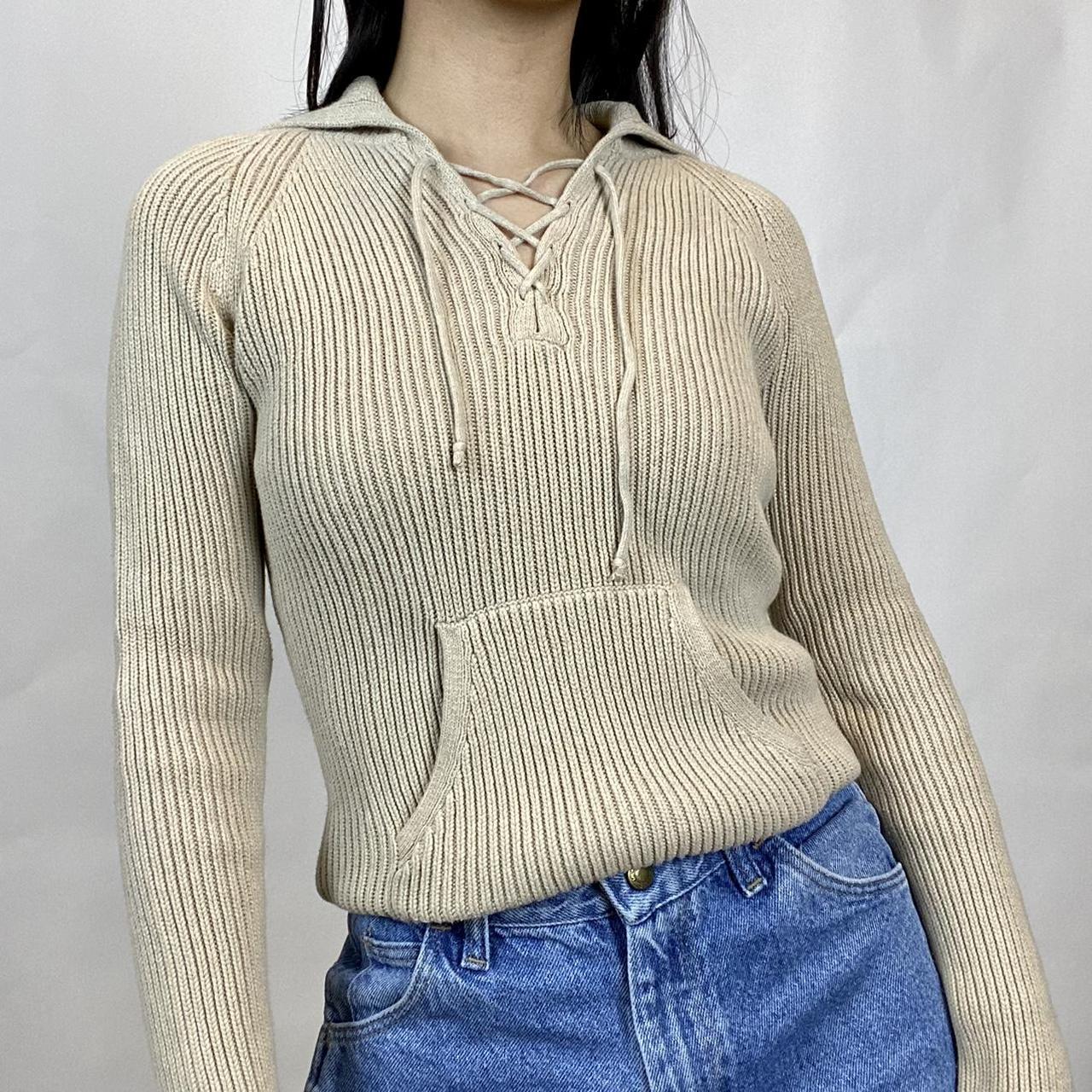 Vintage beige ribbed collared sweater Thick knit... - Depop