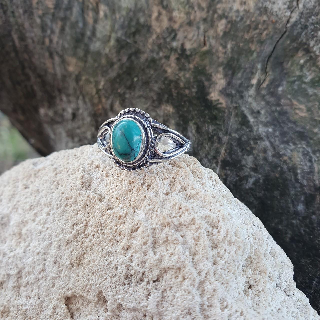 Handmade turquoise stone ring. Available in size S,... - Depop