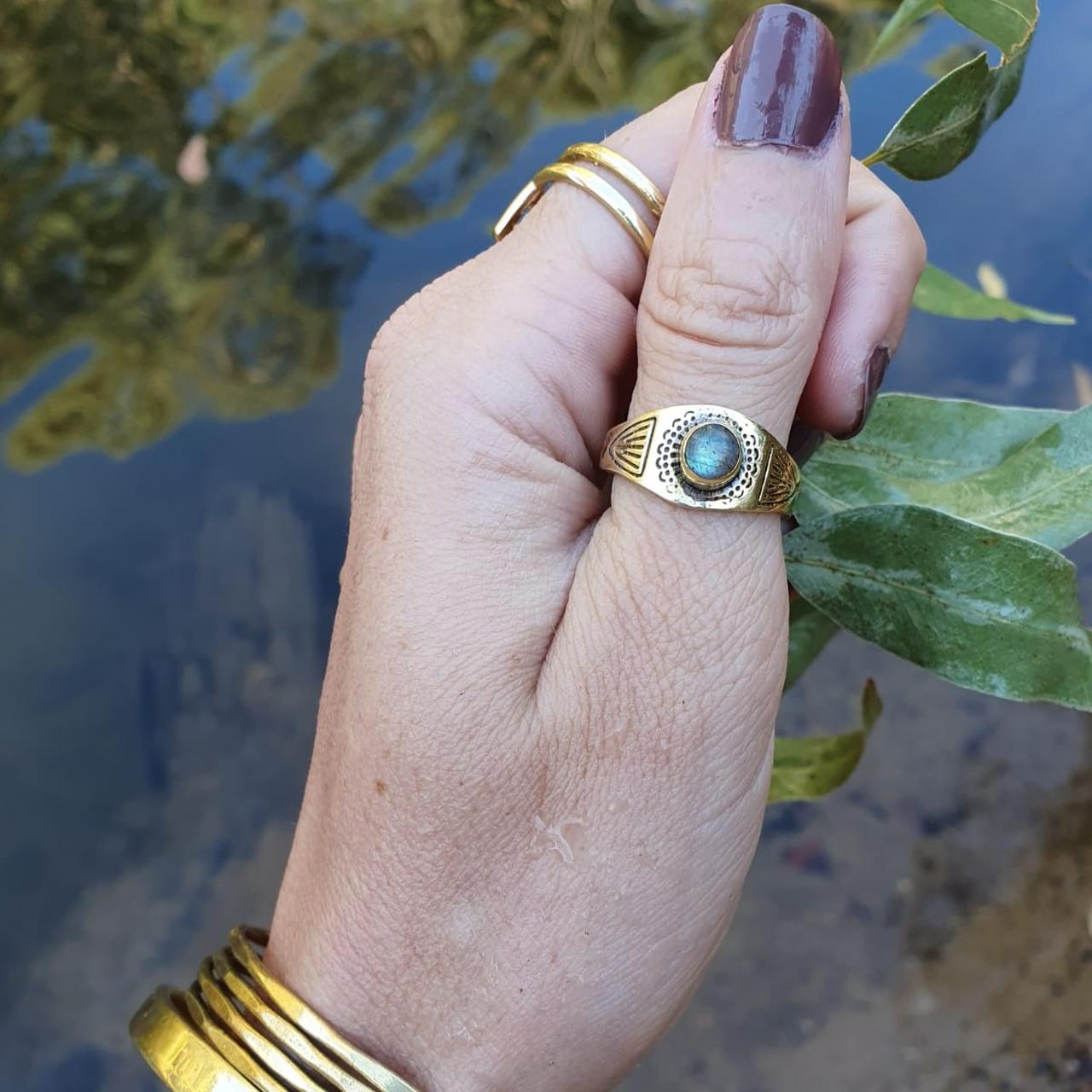 Labradorite stone ring🌛 Handmade adjustable solid... | Depop
