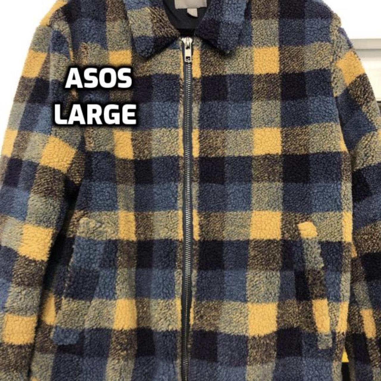ASOS jacket in yellow/navy fleece - Depop