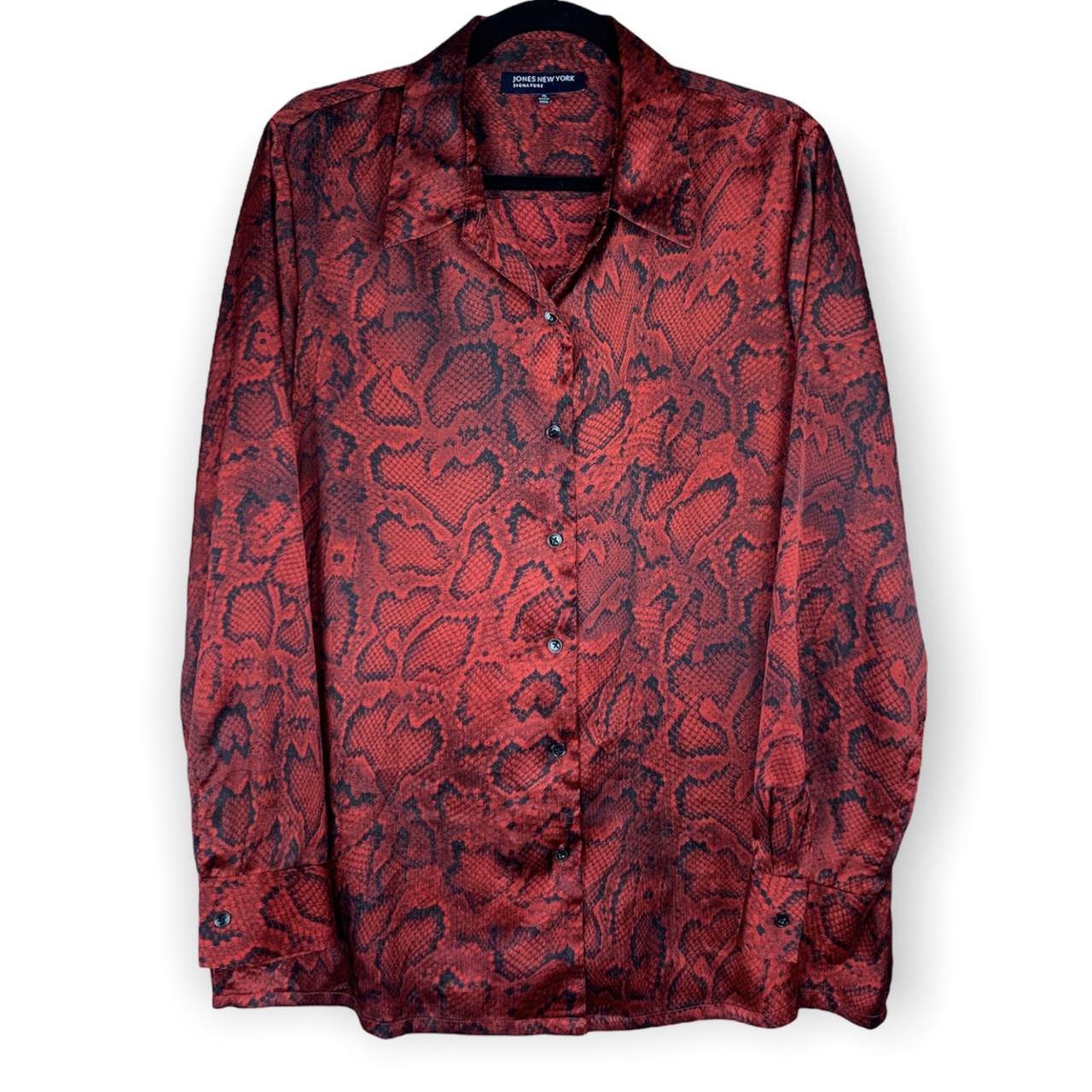 vintage red snakeskin satin button down top. really... - Depop