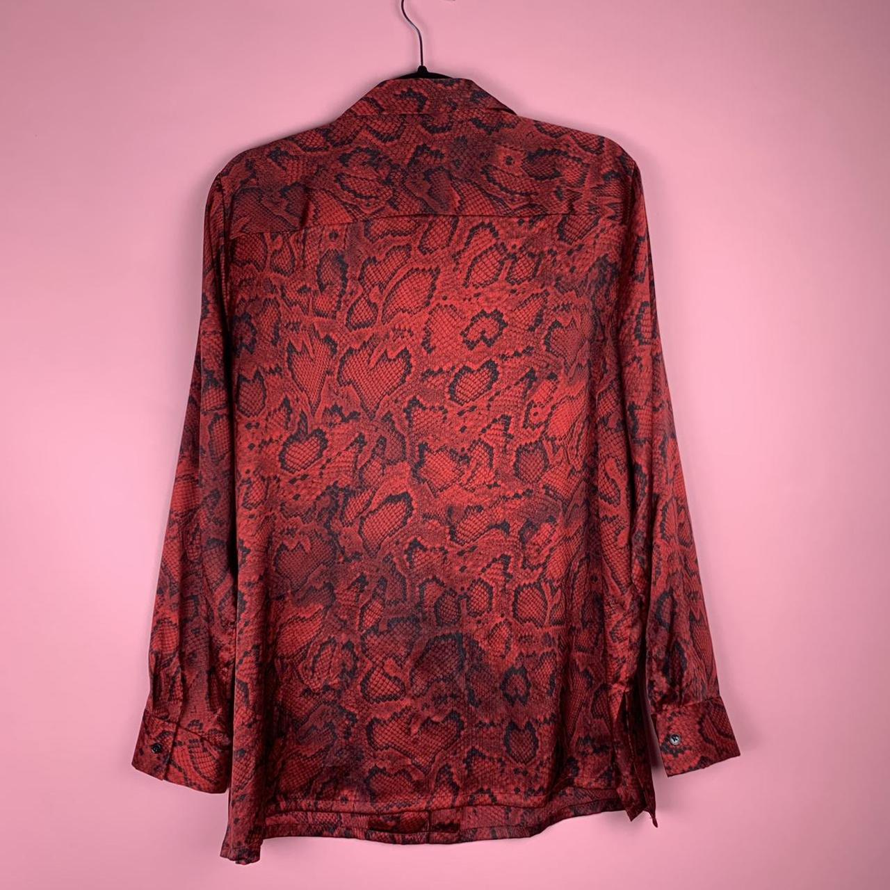 vintage red snakeskin satin button down top. really... - Depop