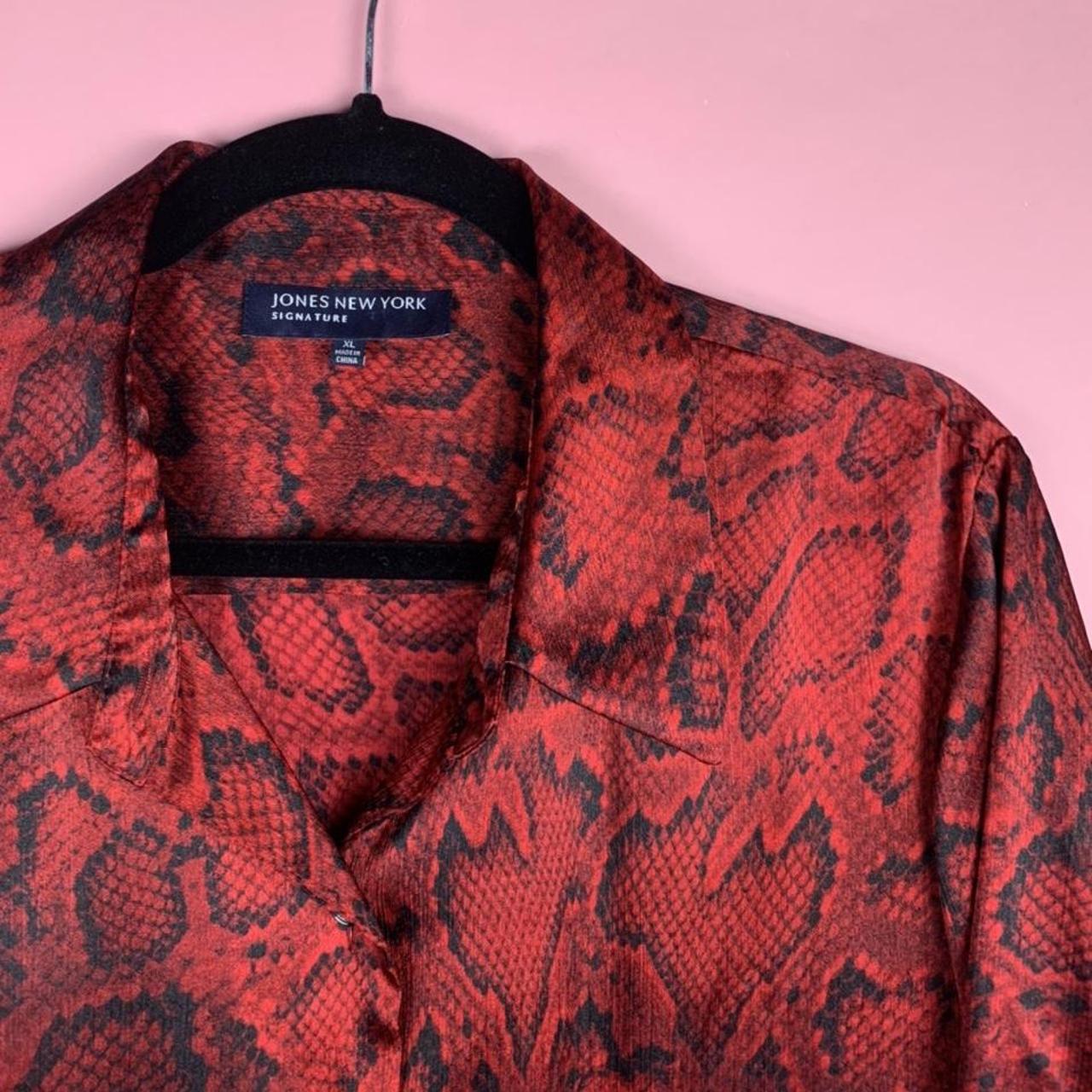 vintage red snakeskin satin button down top. really... - Depop