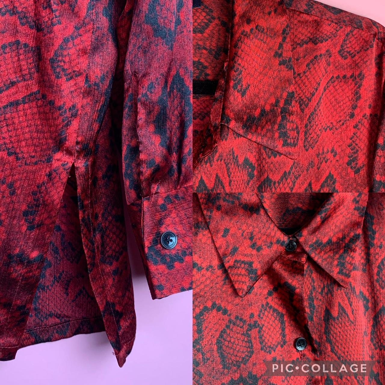 vintage red snakeskin satin button down top. really... - Depop