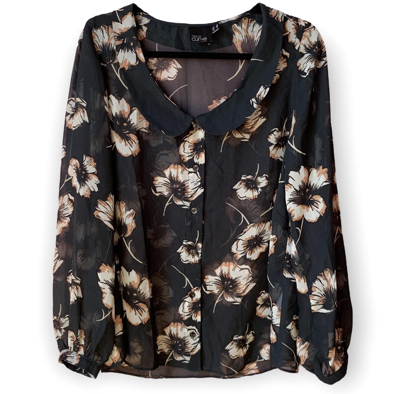 ASOS sheer peter pan collar floral shirt with poppy... - Depop