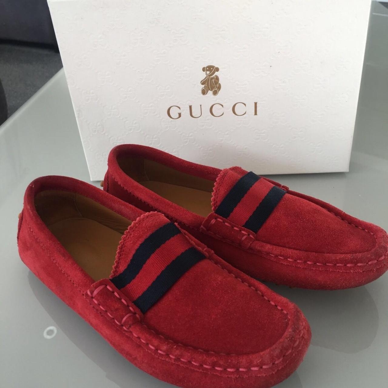Genuine red Gucci loafers in size 1 in very good... - Depop