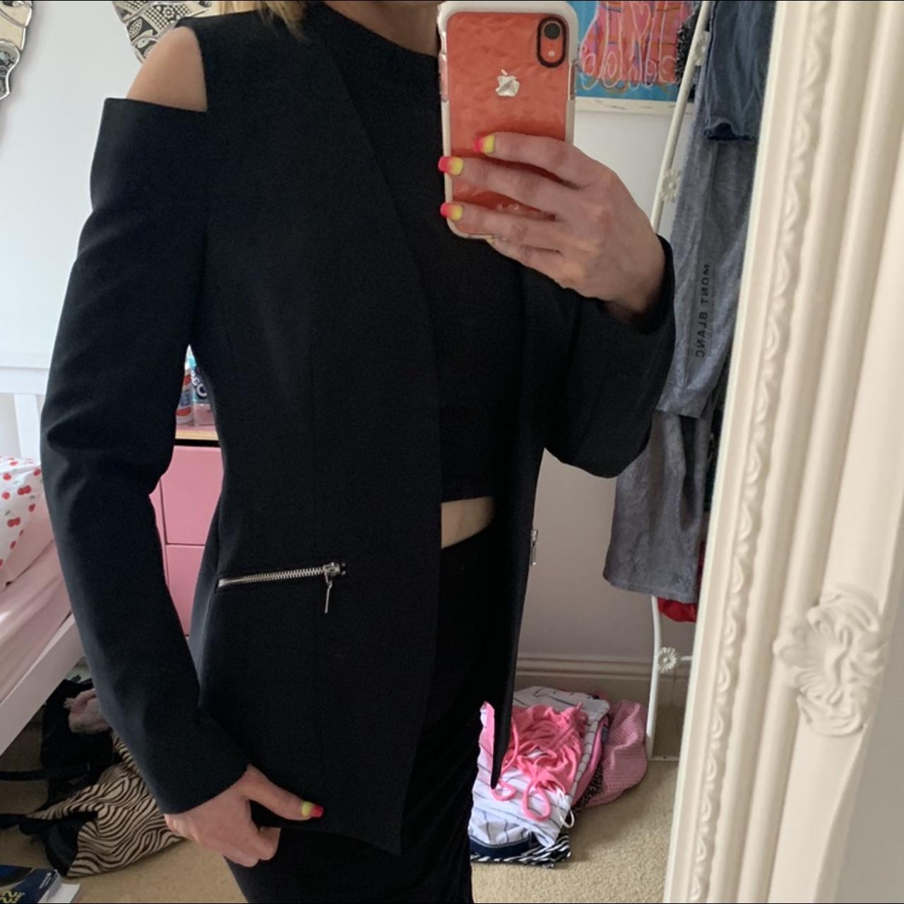 Black cold shoulder blazer jacket cut out shoulders.... - Depop