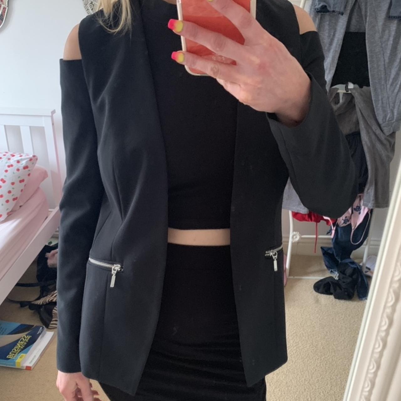 Black cold shoulder blazer jacket cut out shoulders.... - Depop