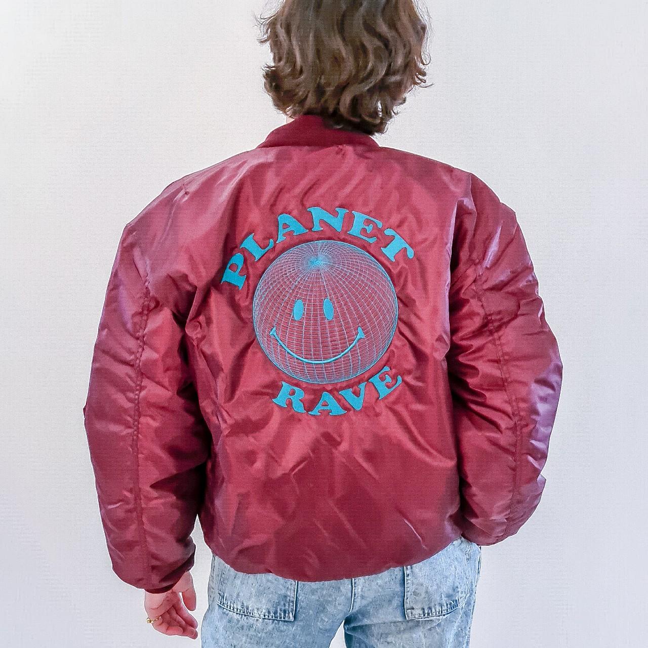 Planet Rave MA-1 Bomber Jacket embroiderd, maroon... | Depop