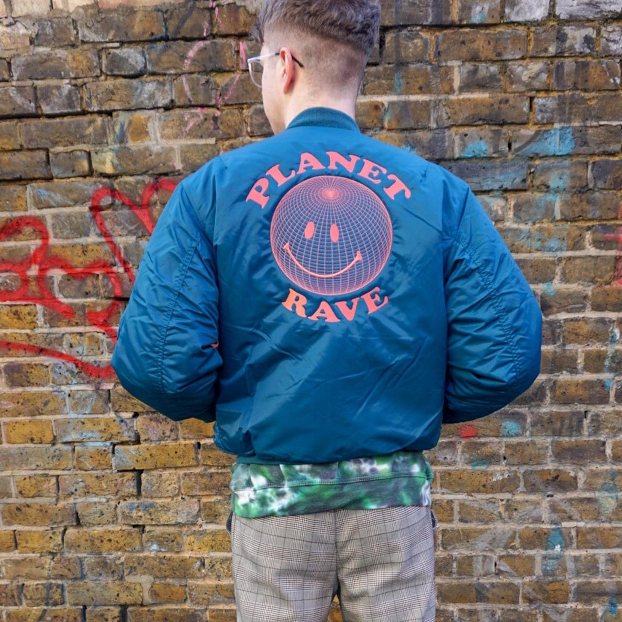 Planet Rave MA-1 Bomber Jacket embroiderd, Petrol... - Depop