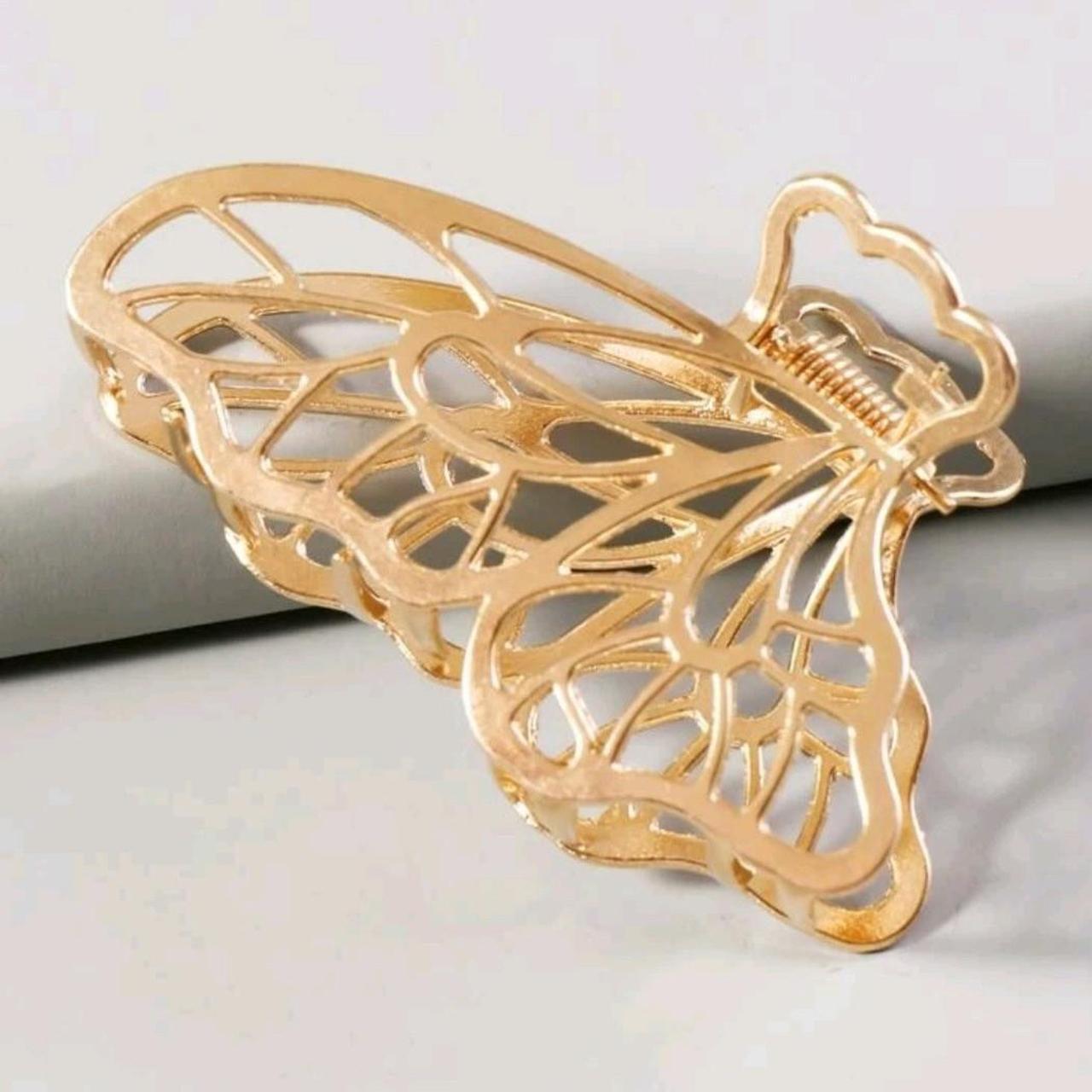 Metal gold butterfly hair clip 8cm long #fashion... - Depop