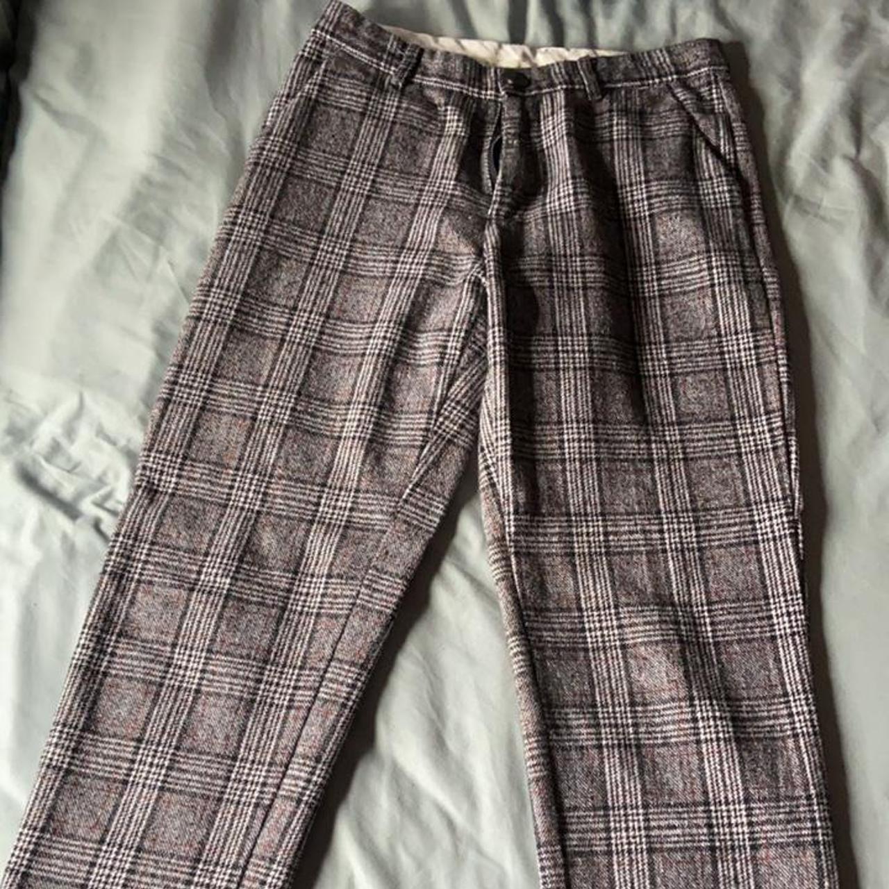 grey plaid pants! thick material , and has a back... - Depop