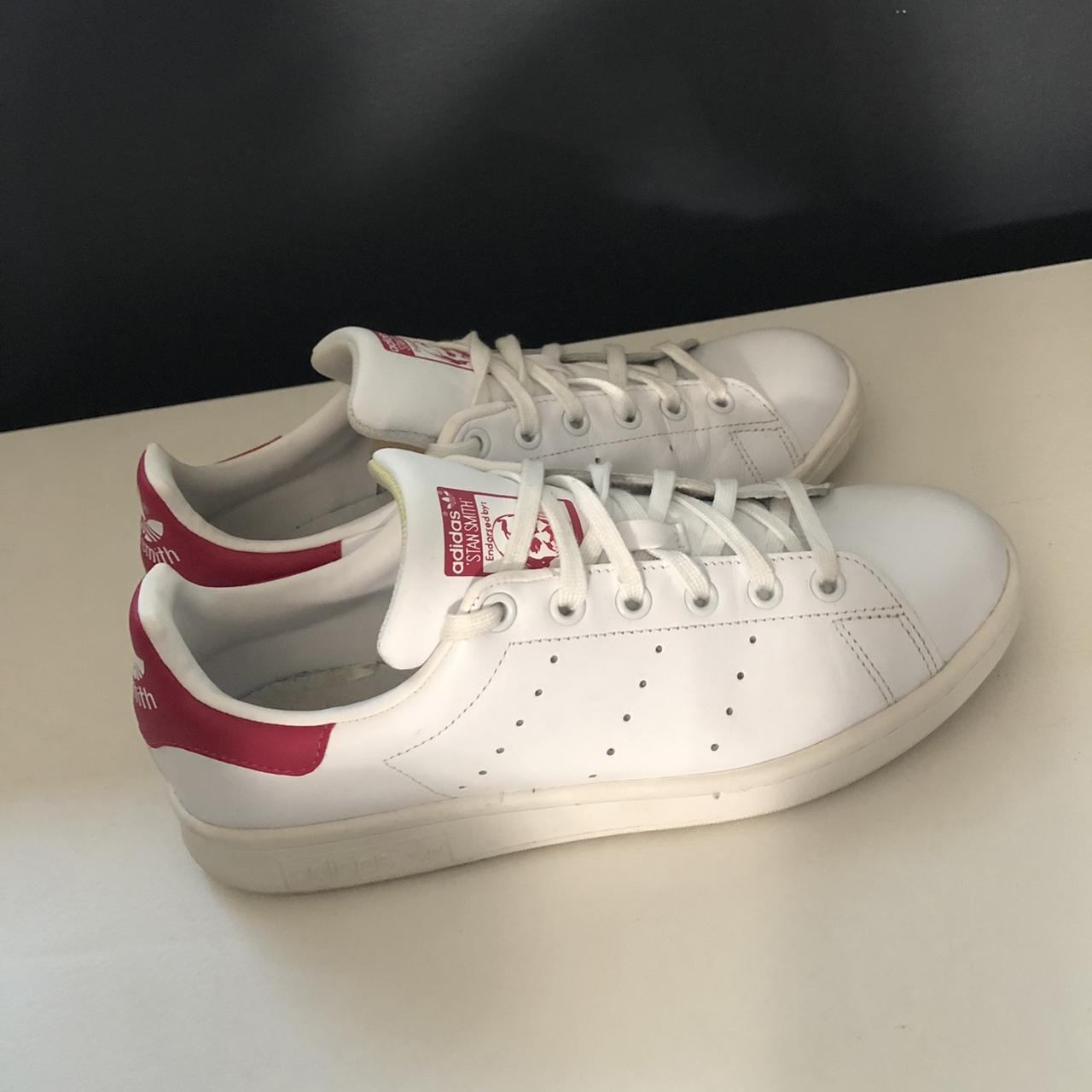 Adidas Pink Stan Smiths Worn once Fit slightly small... - Depop
