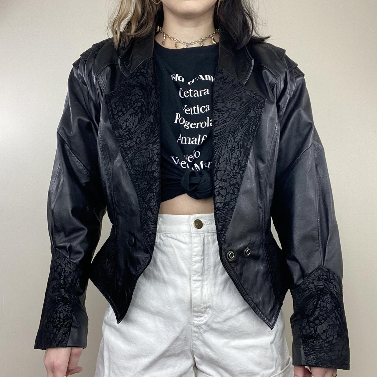 the CUTEST short leather packet in a batwing madonna... - Depop