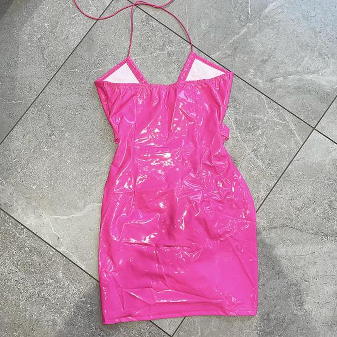 Neon pink pvc cut out dress Vinyl dress, faux... - Depop