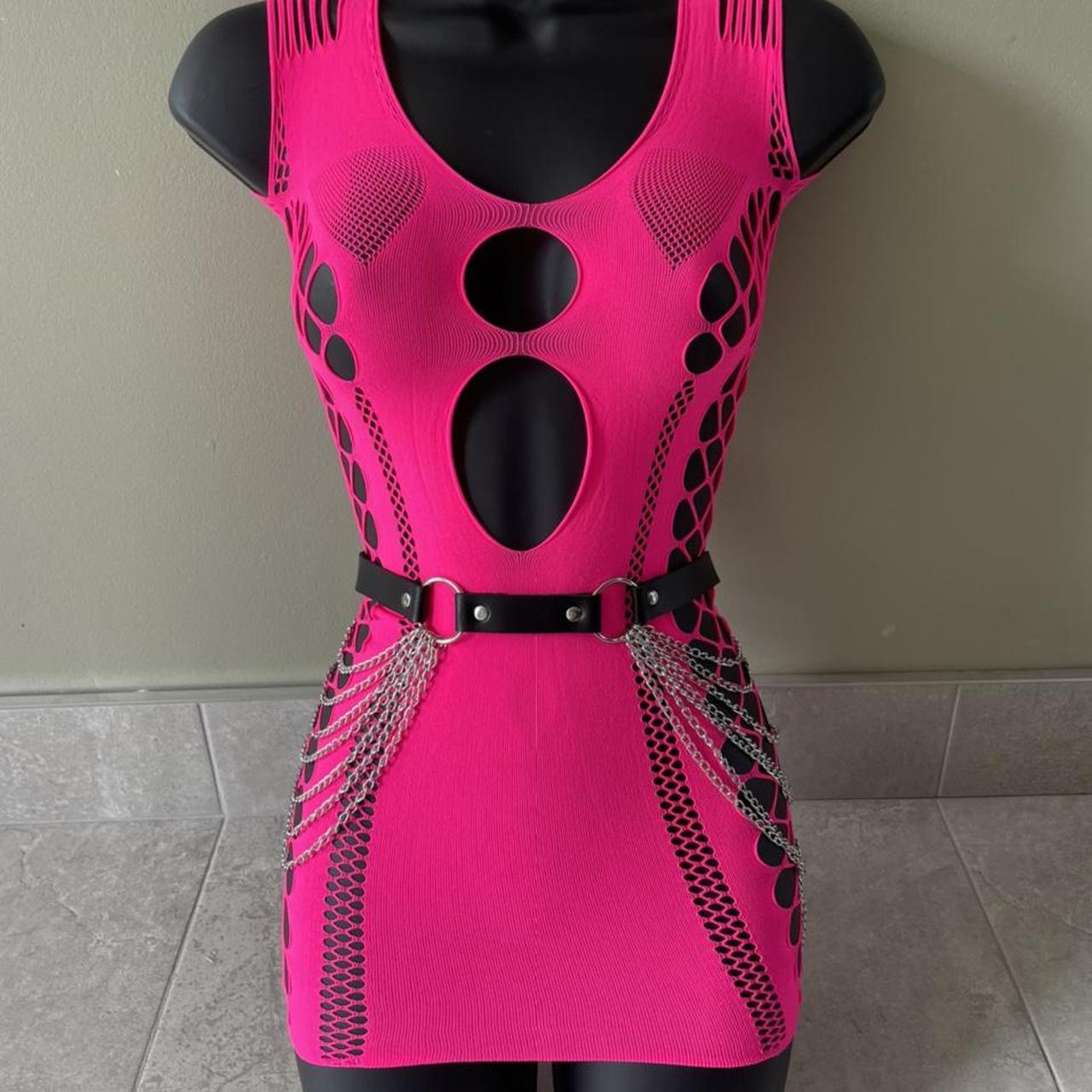 Neon pink fishnet dress, festival dress, fishnet... - Depop