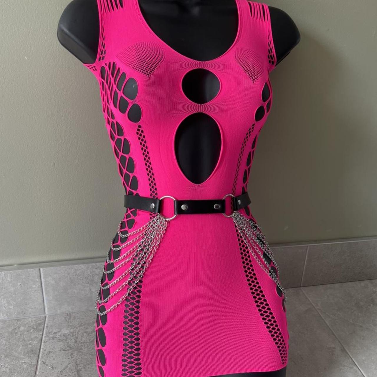 Neon pink fishnet dress, festival dress, fishnet... - Depop