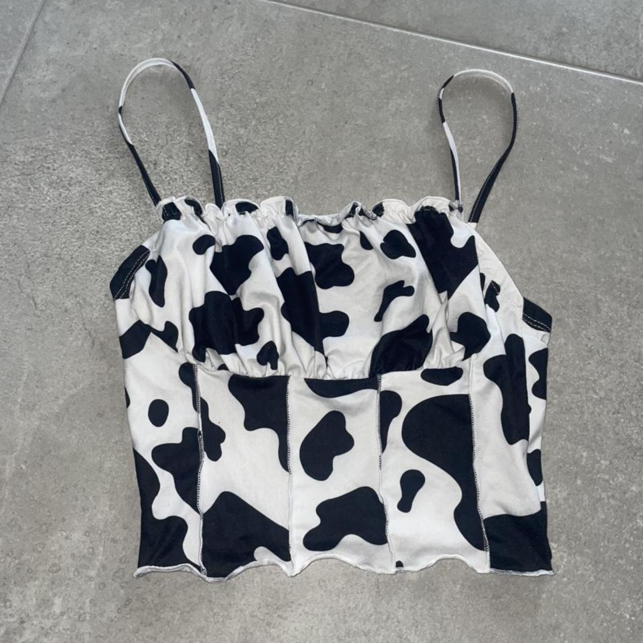 Cow print crop top, festival crop top, strappy crop... - Depop