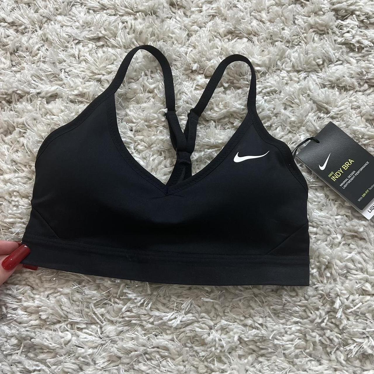 nike all black adjustable sports bra size xs never... - Depop