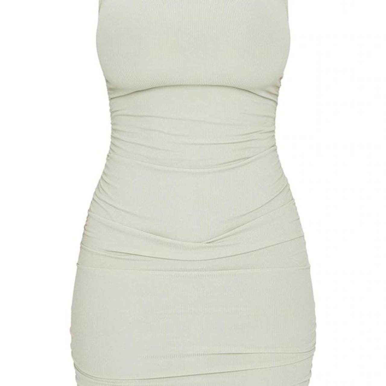 PrettyLittleThing Shape Sage Green Rib Ruched Side... - Depop