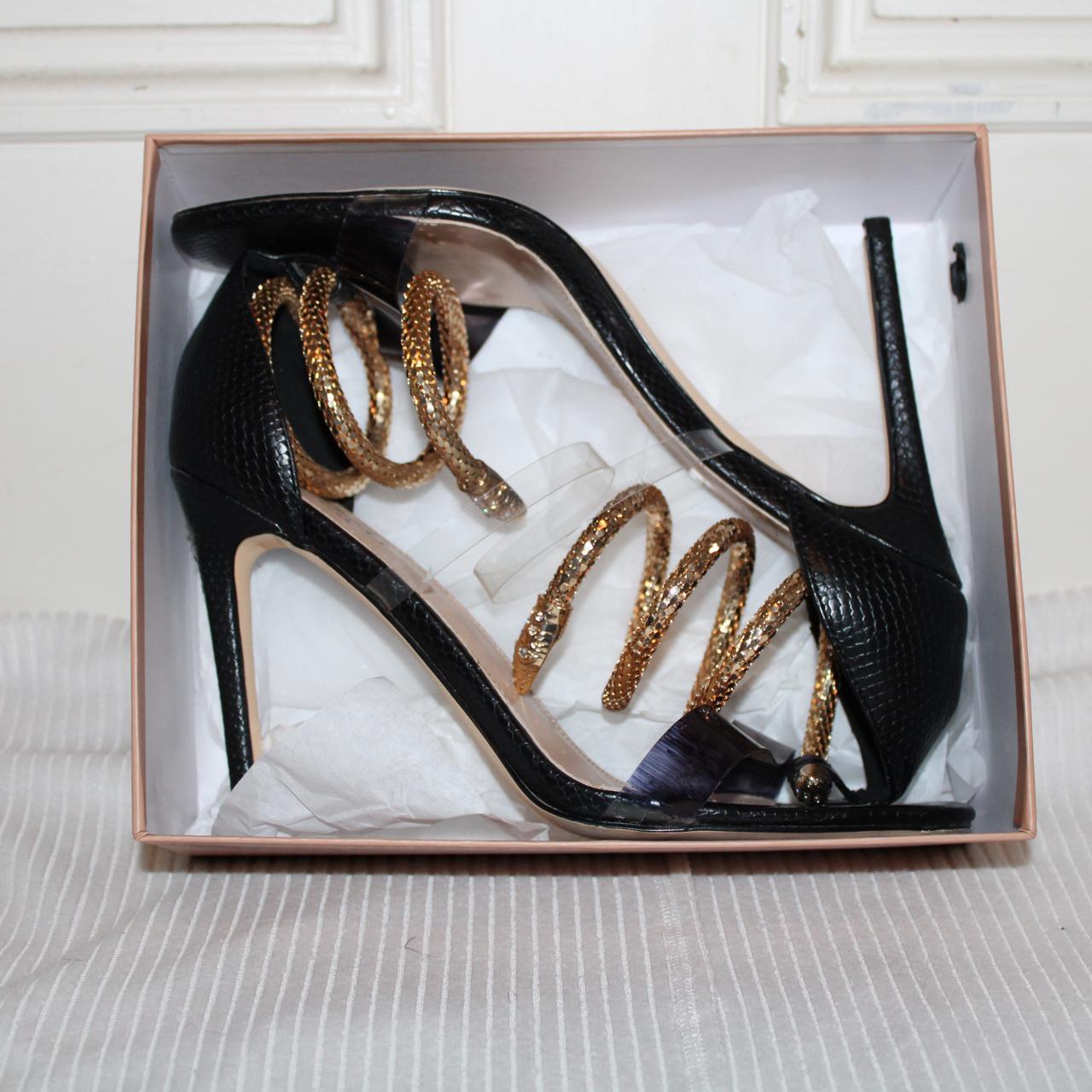 Black stiletto high heels with snake skin texture... | Depop