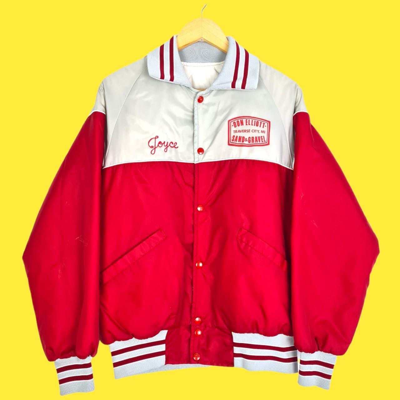 Vintage Varsity Bomber Jacket Red & Off-... - Depop