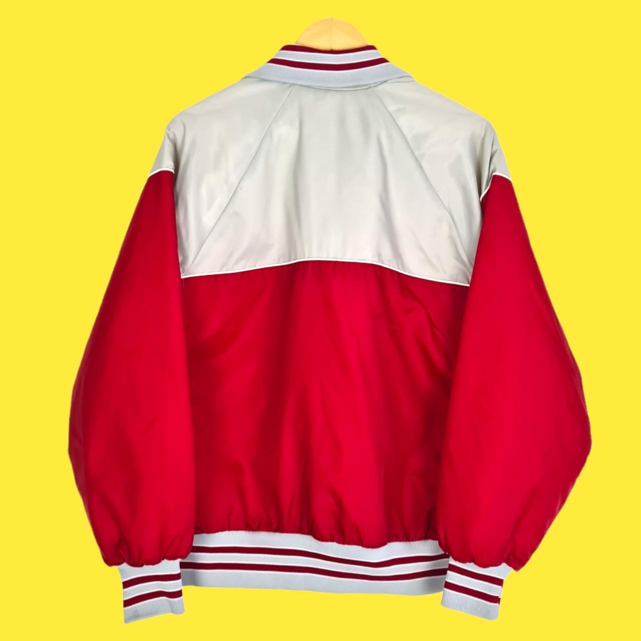 Vintage Varsity Bomber Jacket Red & Off-... - Depop