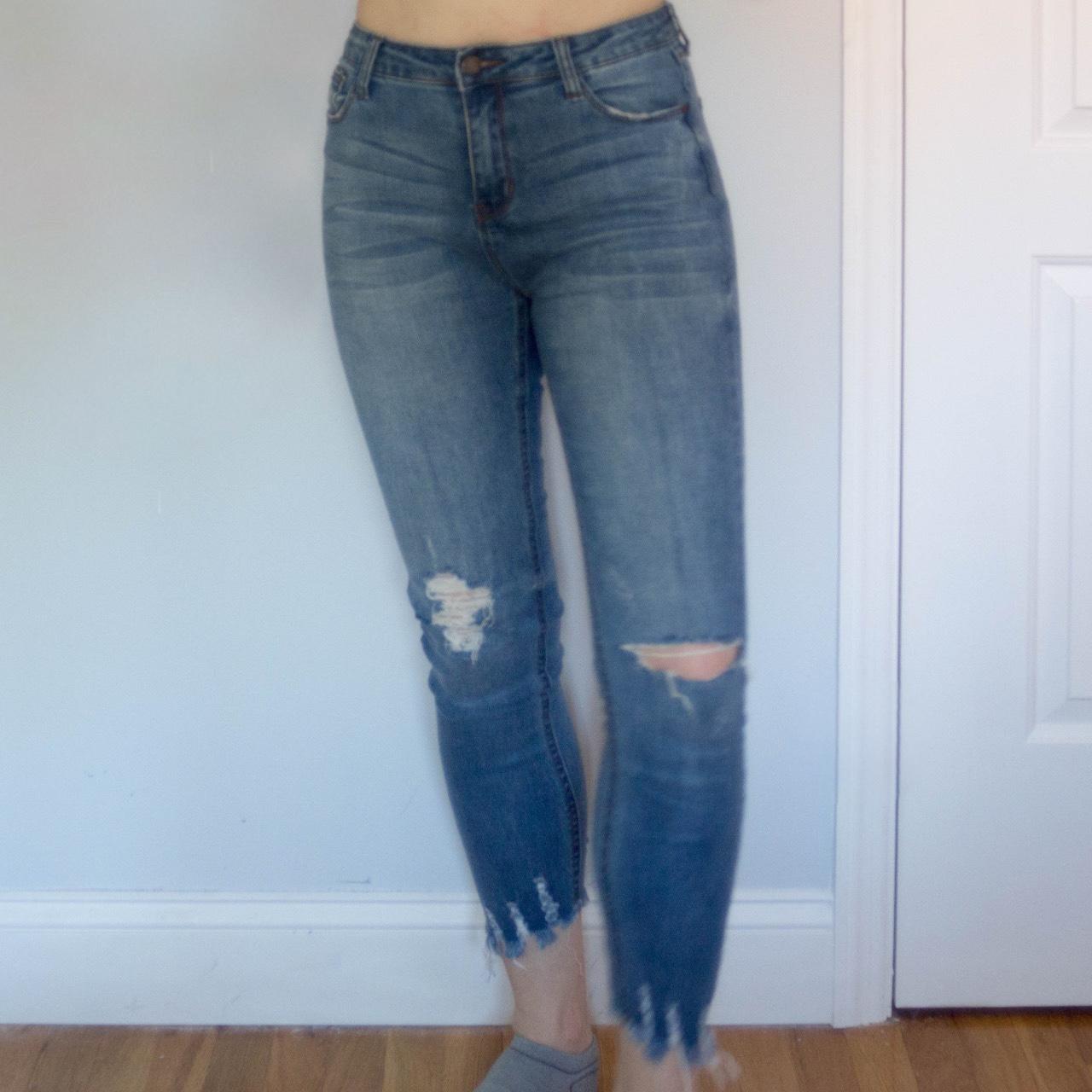 raw hem on the bottom distressed jeans worn once... - Depop