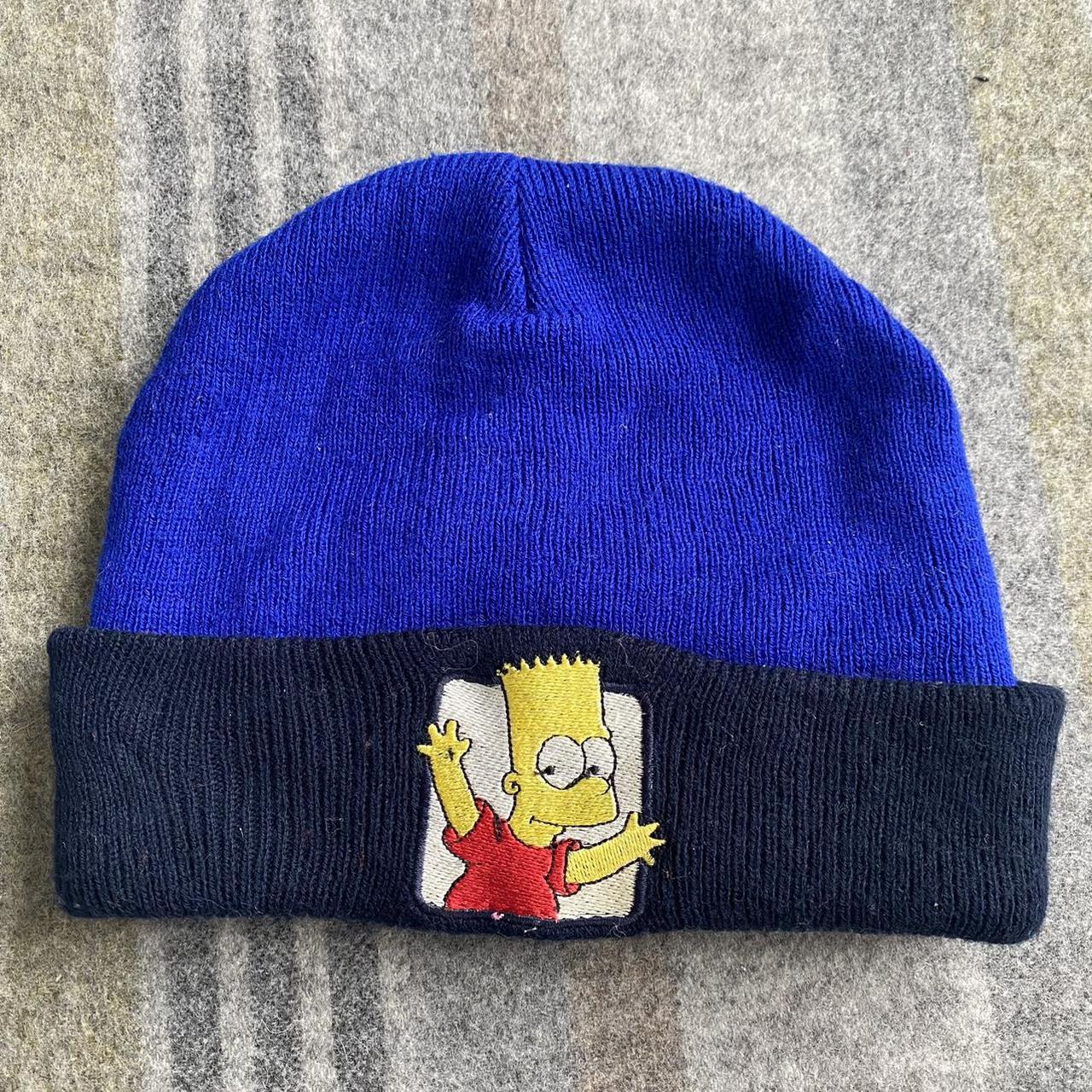 1999 the simpsons vintage blue navy beanie bart... - Depop